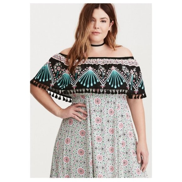 torrid | Dresses | Torrid Insider Off The Shoulder Mixed Print Challis ...